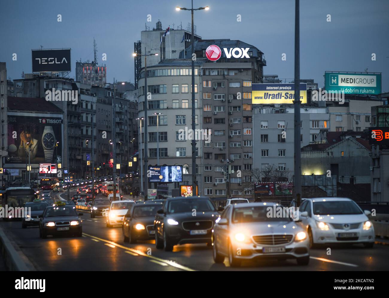 Belgrade: traffic at Brankov Most (bridge) in the evening. Belgrade ...