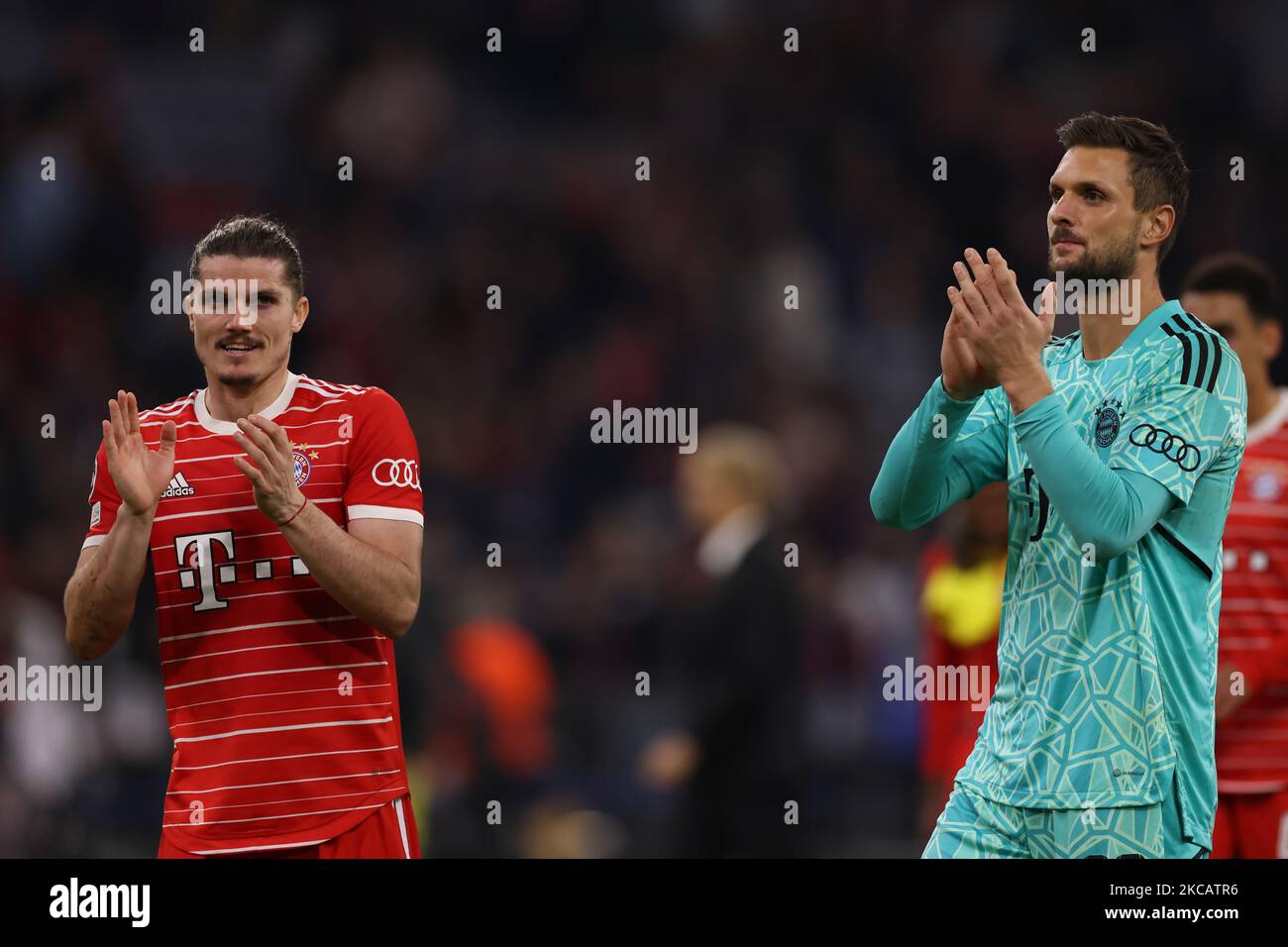 Munich, Germany, 1st November 2022. Marcel Sabitzer and Sven Ulreich of ...