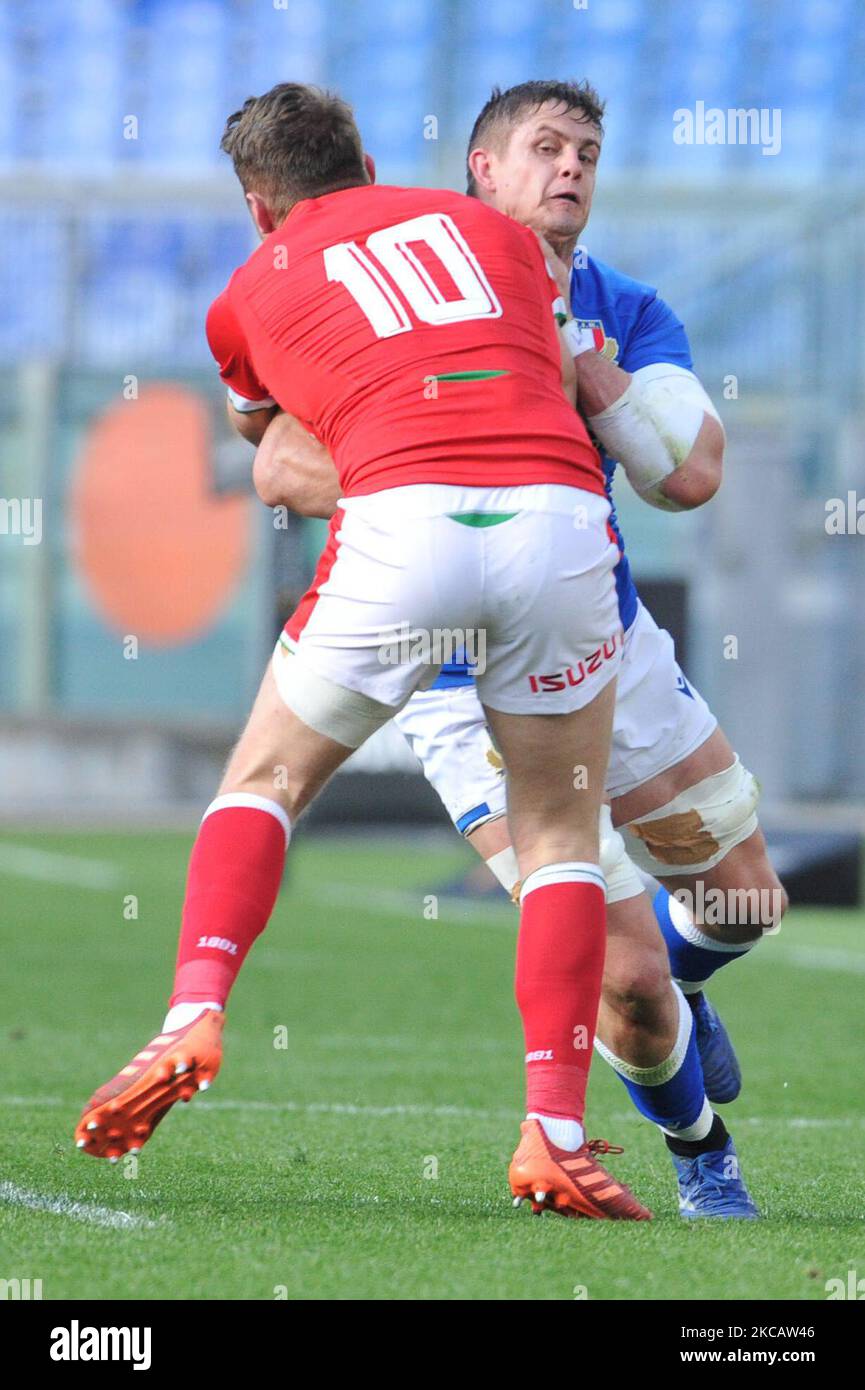 Johan Meyer of Italy faces Dan Biggar during the 2021 Guinness Six ...
