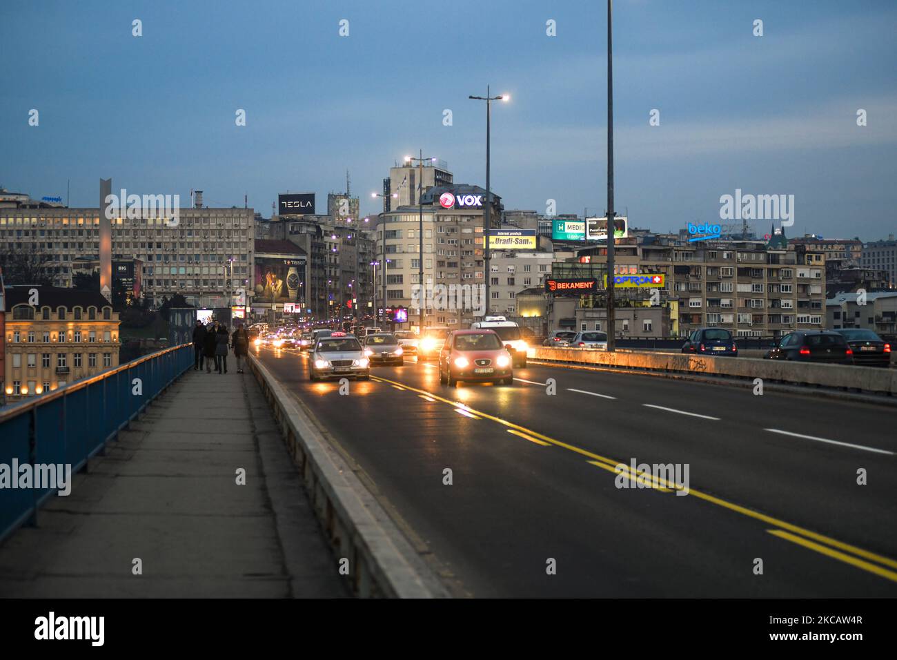 Belgrade: traffic at Brankov Most (bridge) in the evening. Belgrade ...