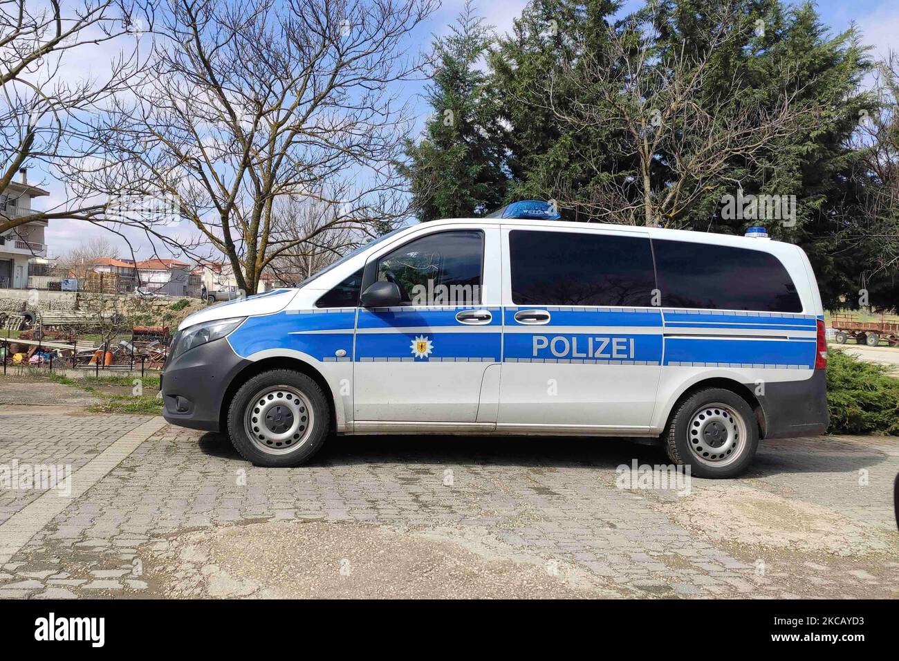 A van from the German police part of the FRONTEX force as seen near the ...