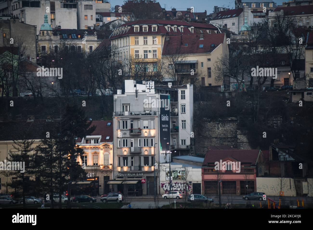 Belgrade skyline: Old Town in the Sava riverbank at evening. Serbia ...
