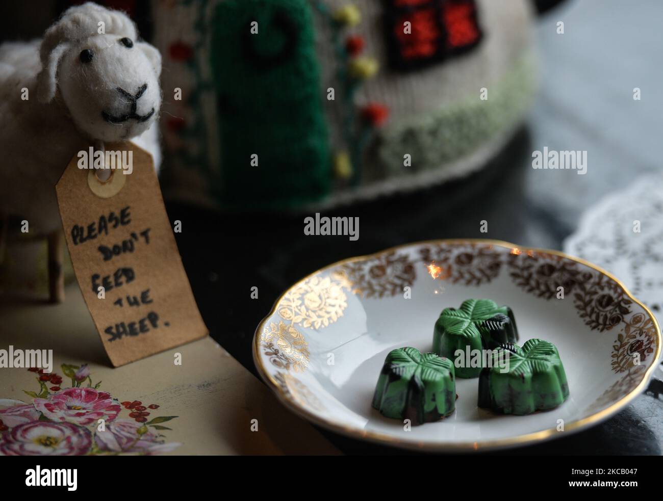 Chocolates in the form of a shamrock on display inside the Irish Potato ...
