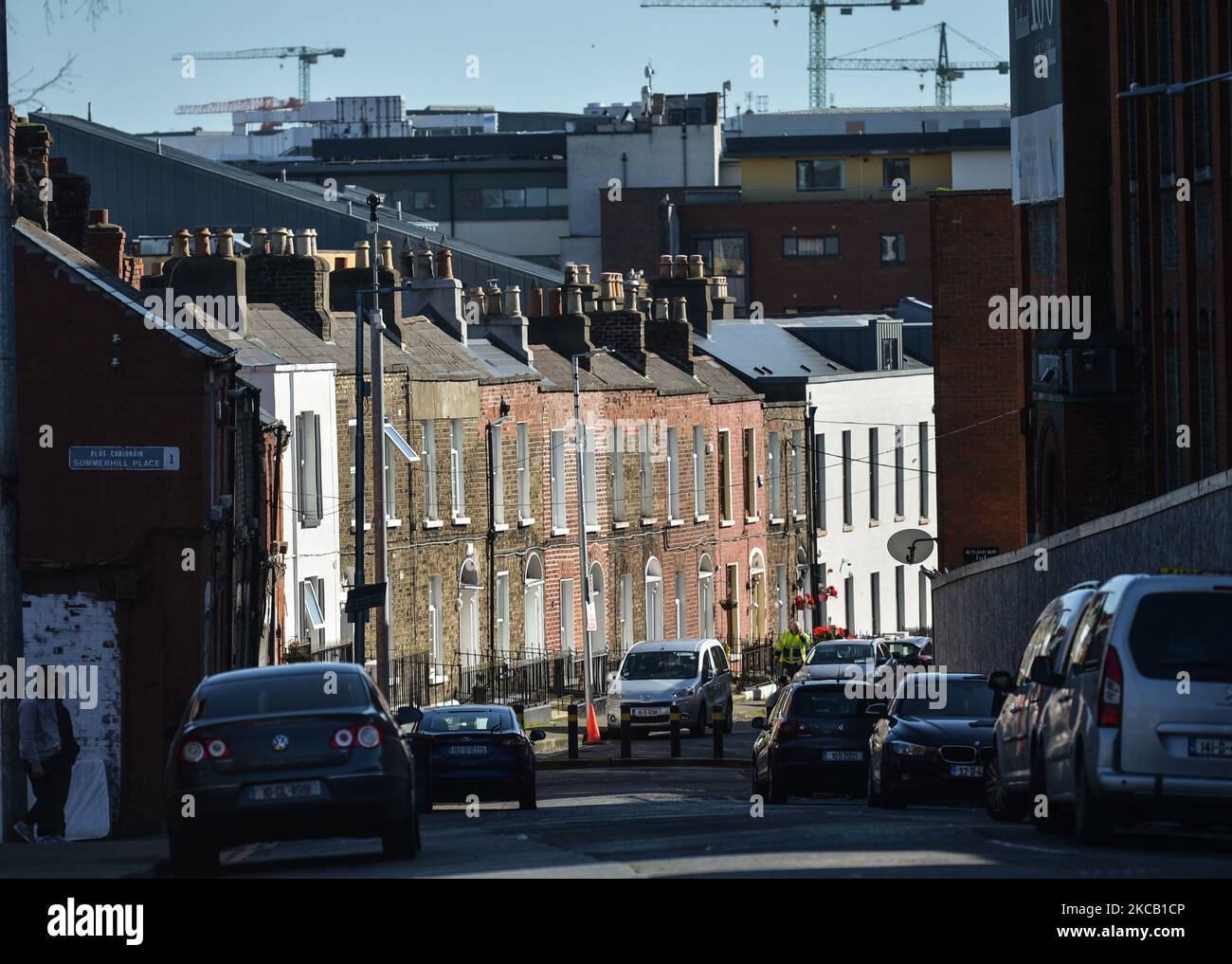 A view of an empty street in Dublin, seen on the eve of St. Patrick's ...