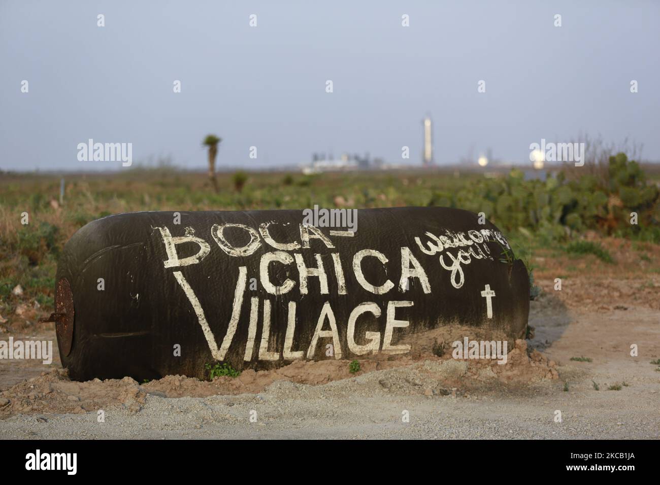 Starship SN11 is seen behind a handwritten Boca Chica sign. March 16th ...