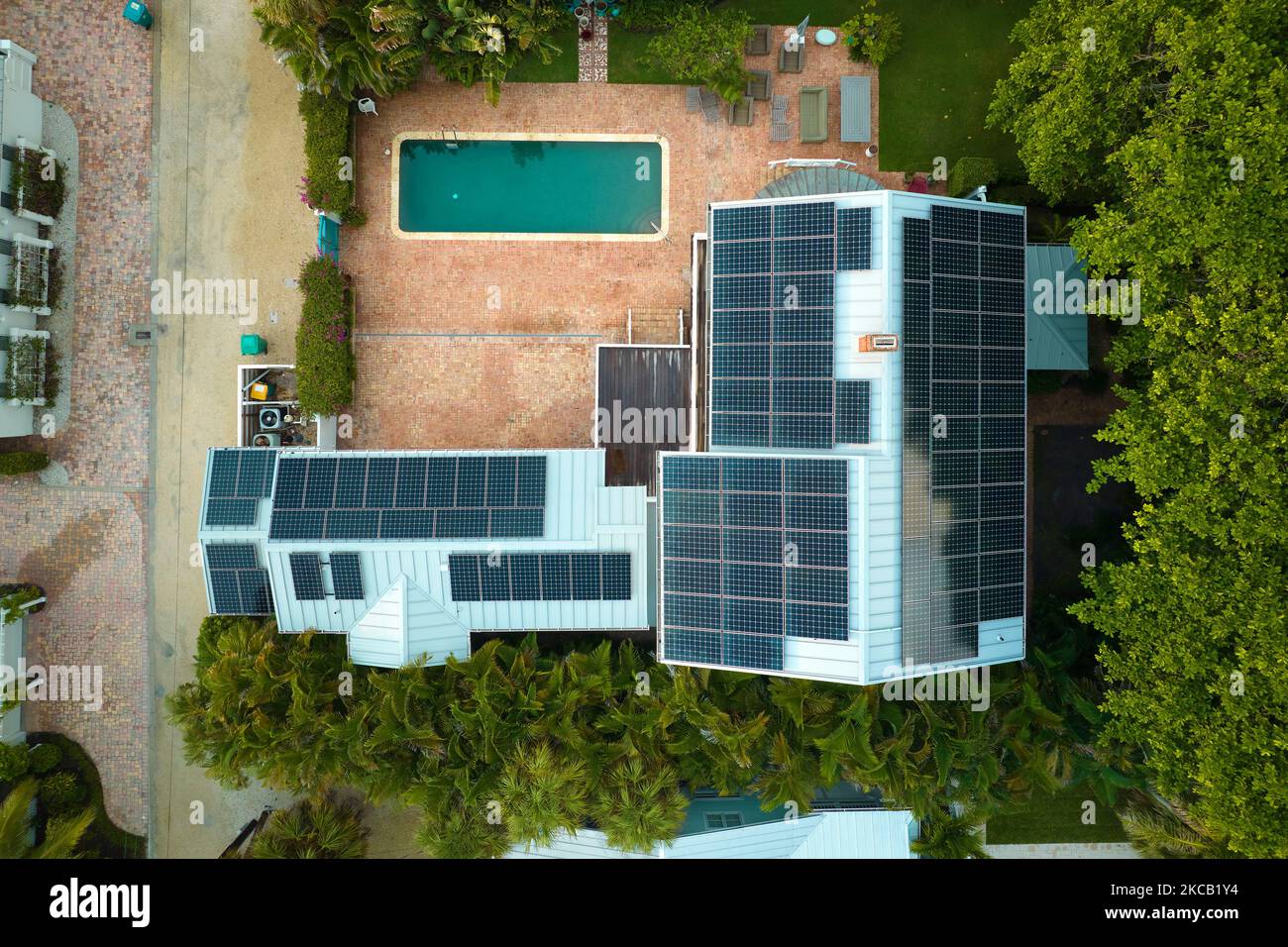 Big new residential house in USA with rooftop covered with solar ...