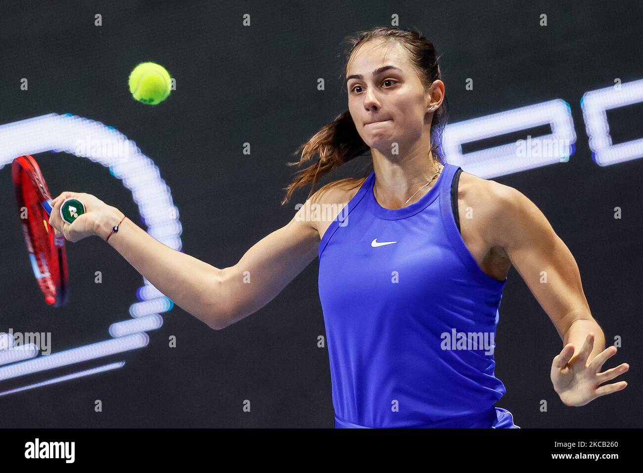 Anastasia Gasanova of Russia returns the ball to Katarina Zavatska of ...
