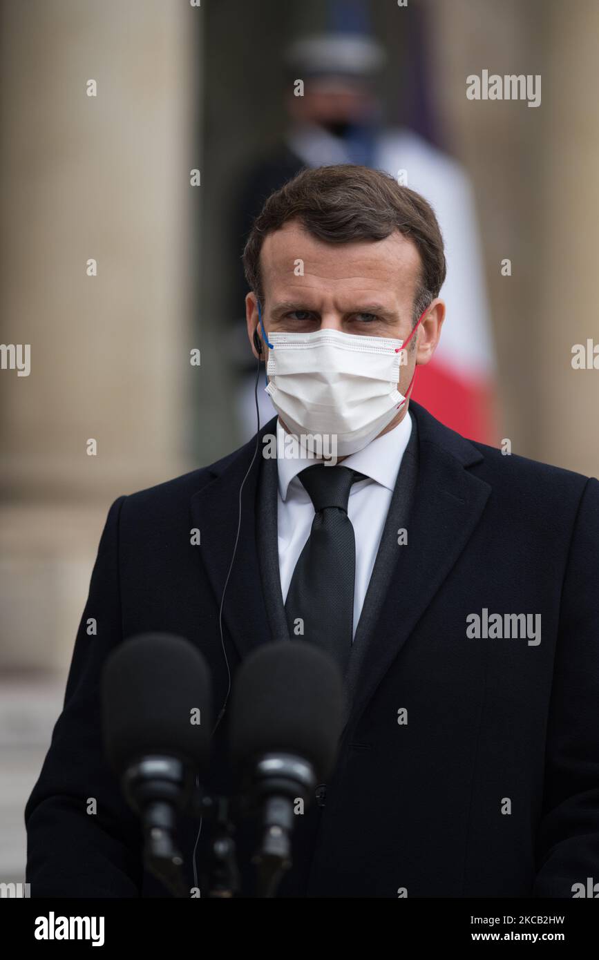 The President of the French Republic Emmanuel Macron during the press ...