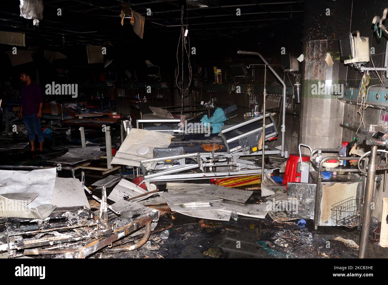 Damaged medical equipment and beds are seen at the COVID-19 coronavirus ...