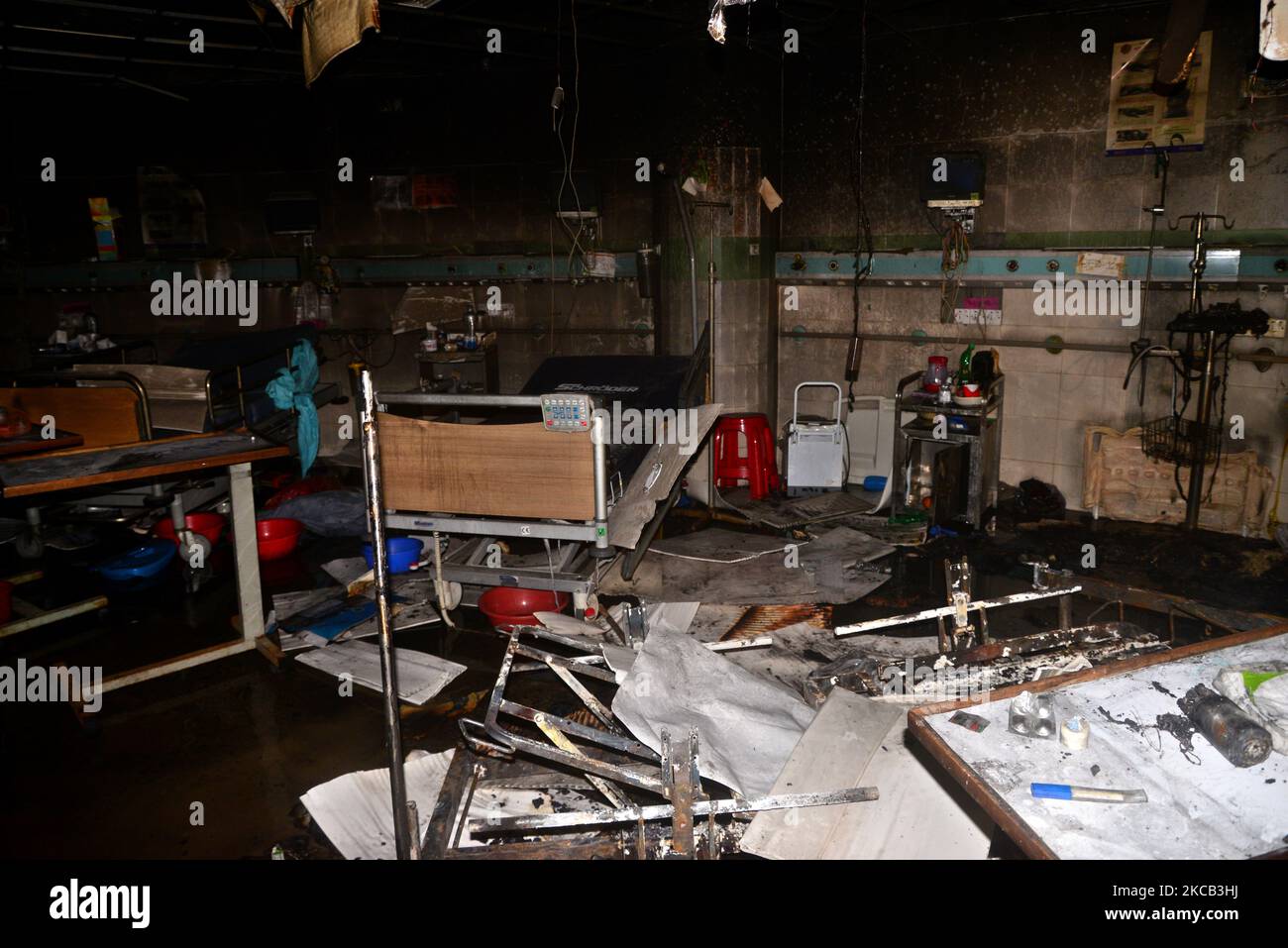 Damaged medical equipment and beds are seen at the COVID-19 coronavirus ...