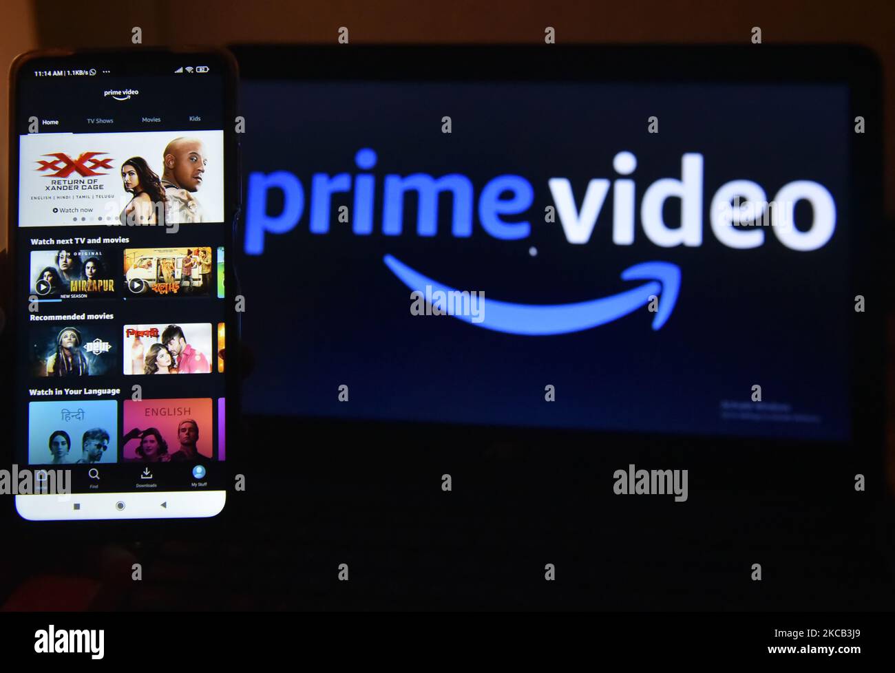 A Illustration photo of Amazon Prime Video logo can be seen in Kolkata ...