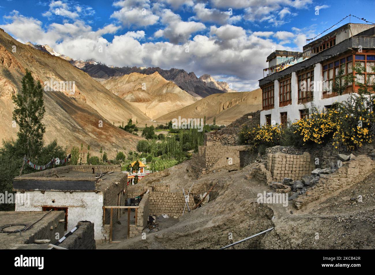 Mountains surround the remote Lamayuru village in Lamayuru, Ladakh ...