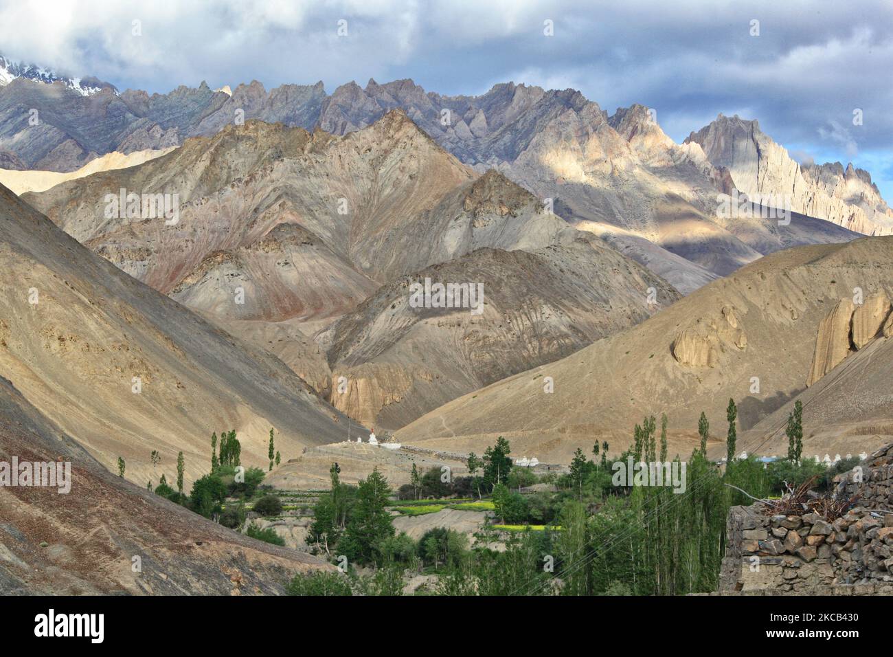 Mountains surround the remote Lamayuru village in Lamayuru, Ladakh ...