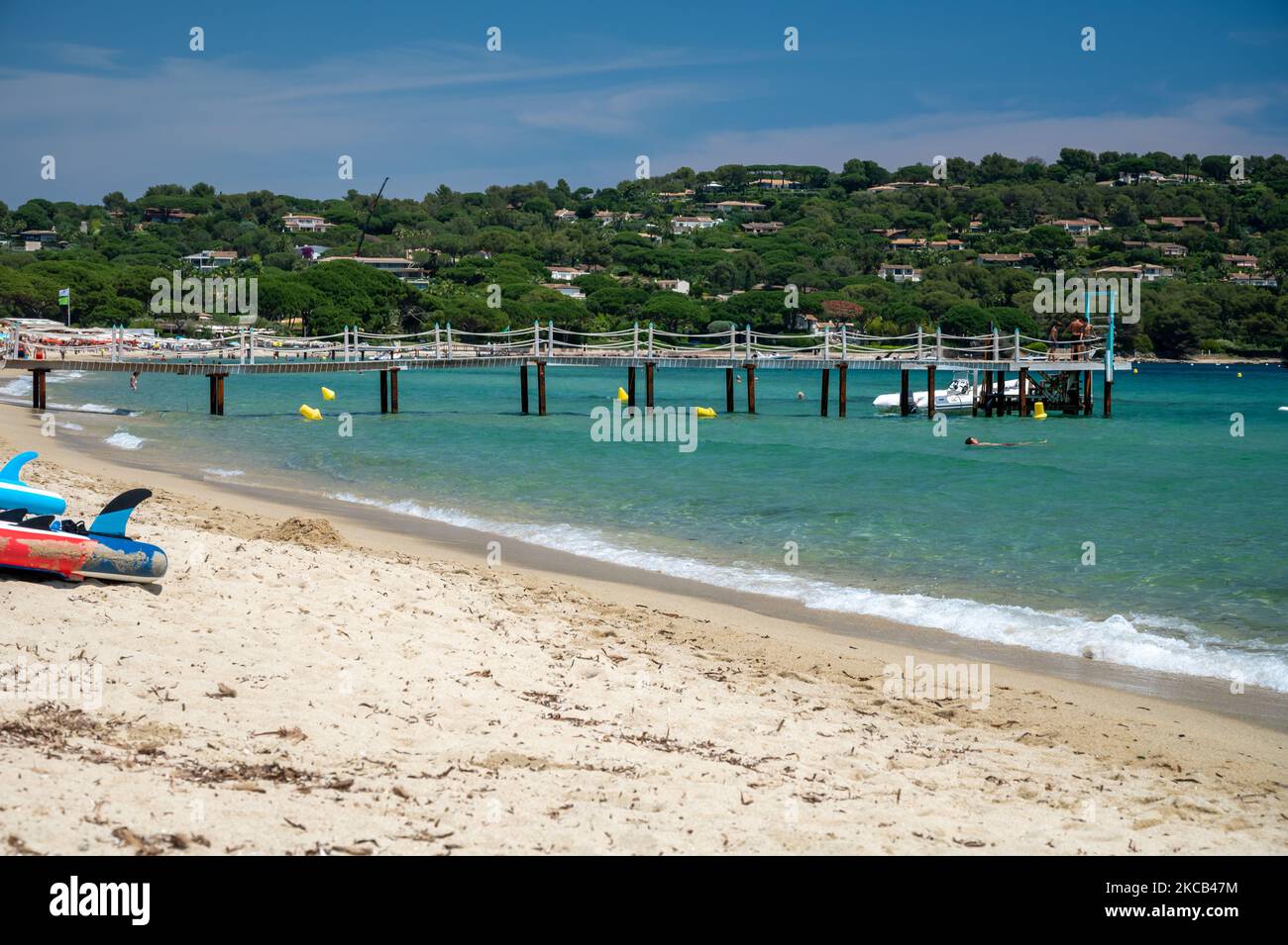 Wooden pier for guests of yachts on legendary Pampelonne beach near ...