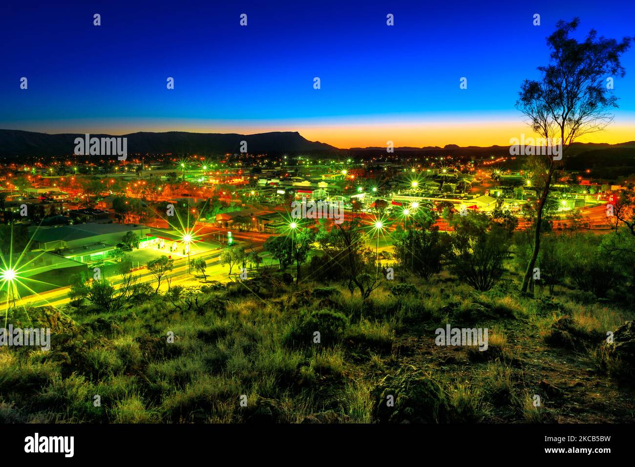 night aerial view of Alice Springs town in Australia from Anzac Hill ...