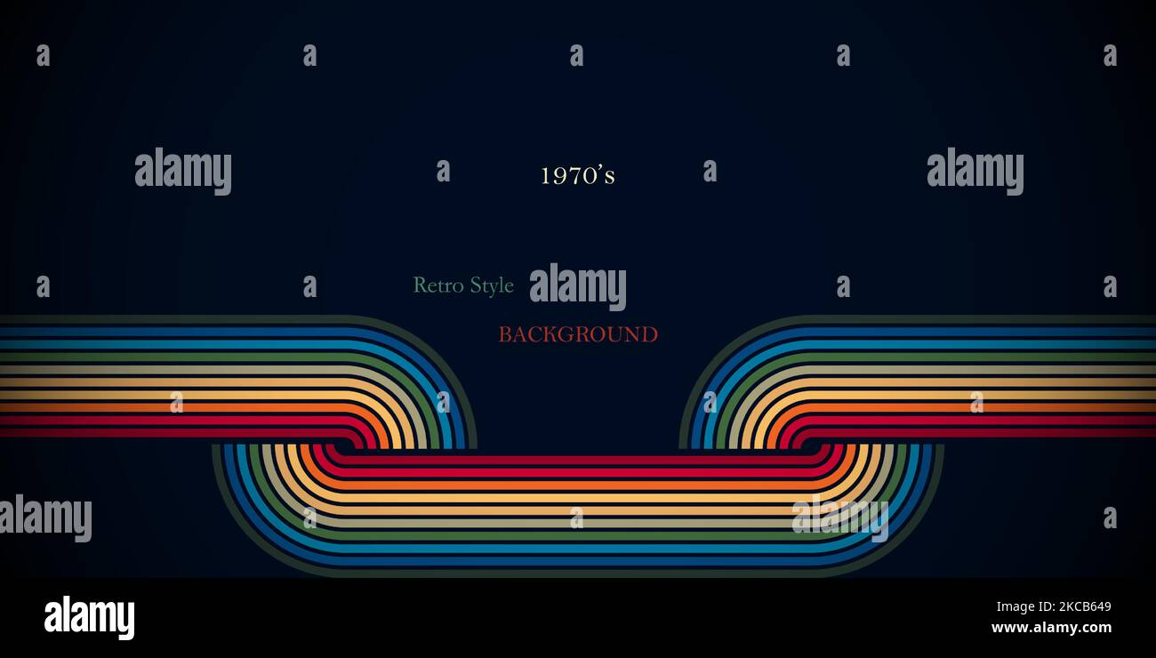Simple retro style background with colorful rounded lines trendy 1970s ...