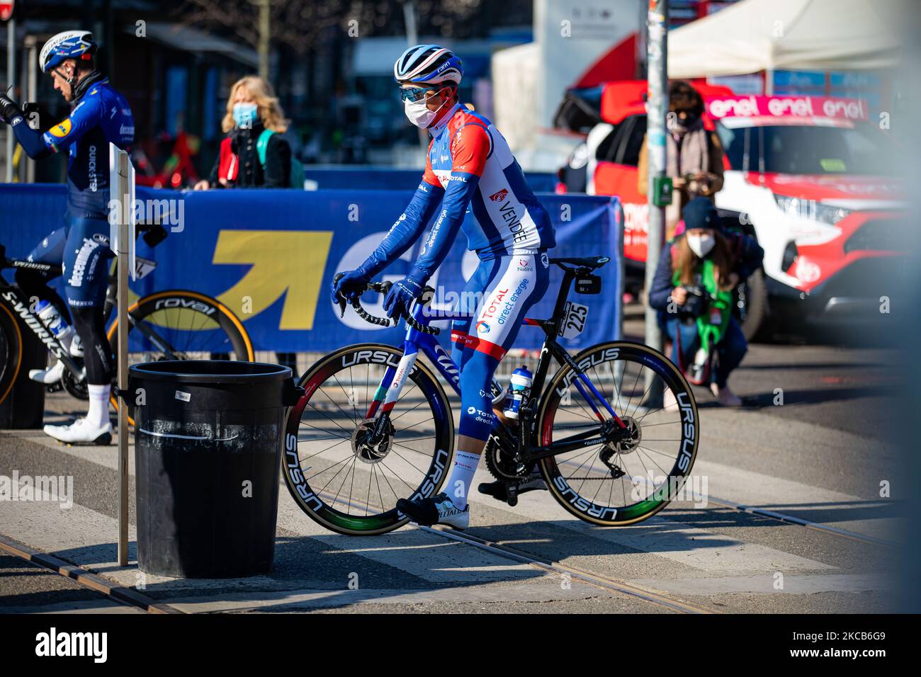Julien Simon attends the start of the one-day classic cycling race ...