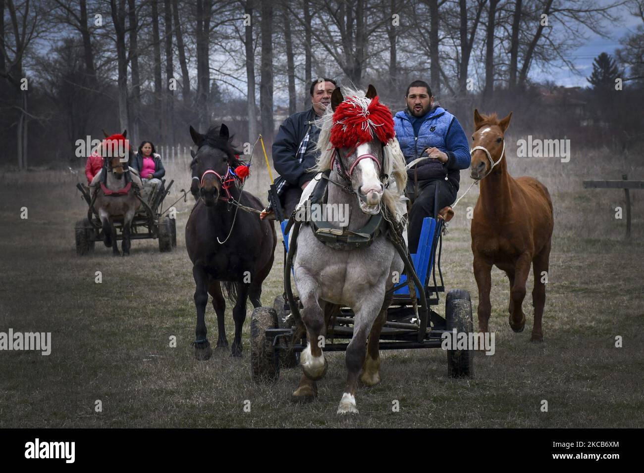 Gypsy family on horse wagon during celebration of Todorov Den also ...