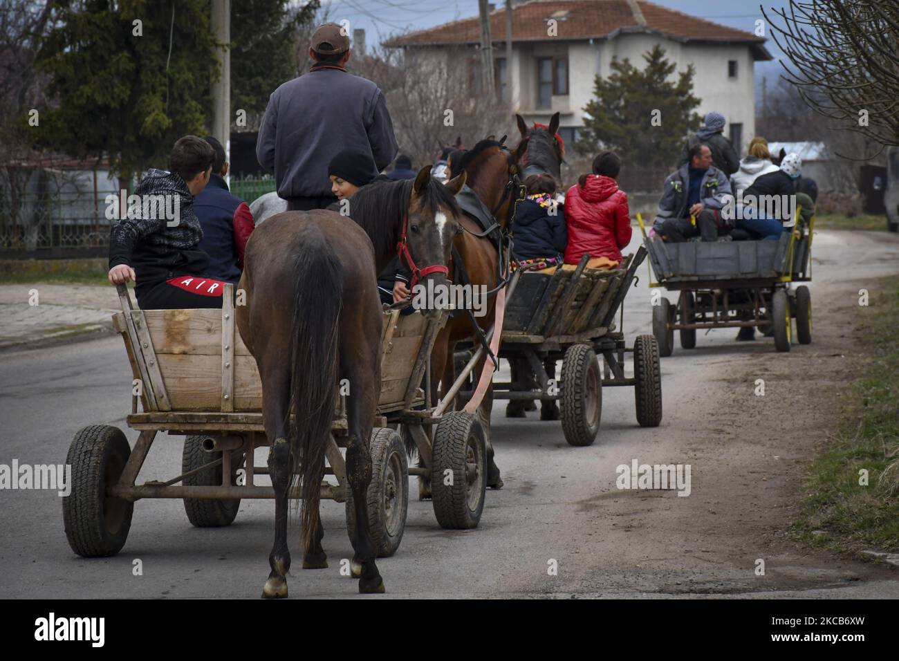 Gypsy families with horse wagons during celebration of Todorov Den also ...