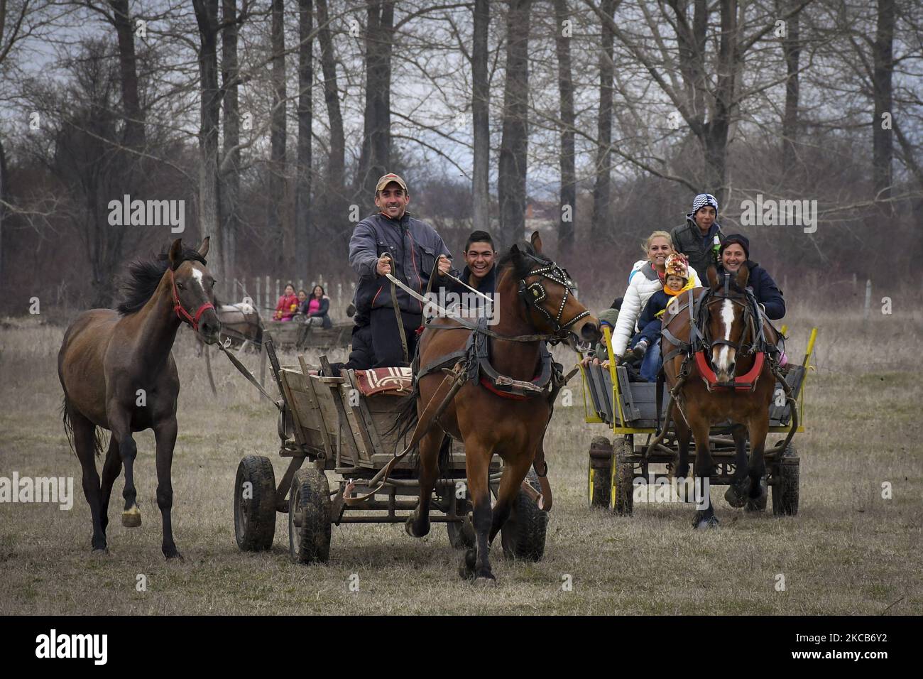 Gypsy families with horse wagons during celebration of Todorov Den also ...