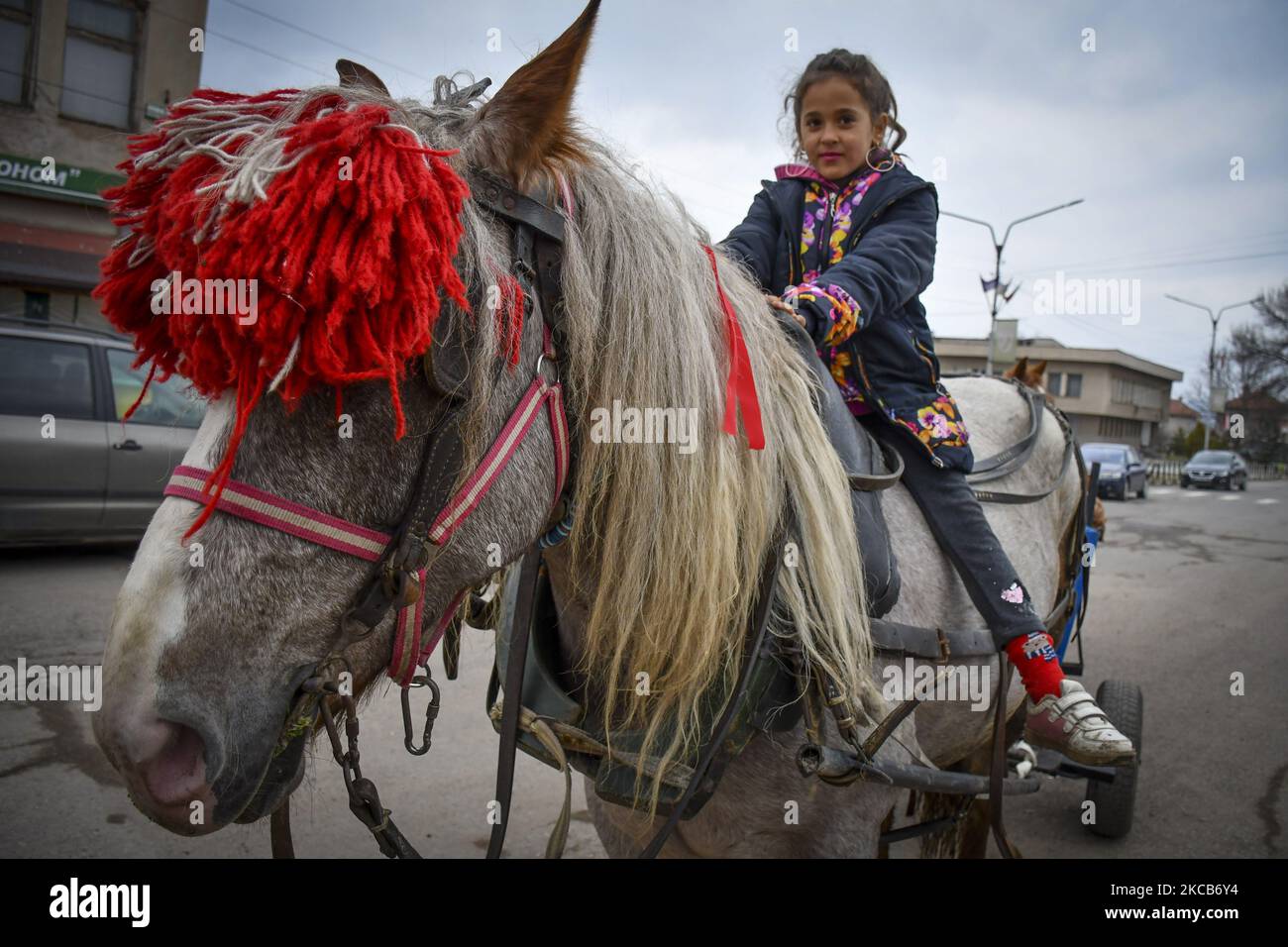 Gypsy girl riding a horse during celebration of Todorov Den also known ...