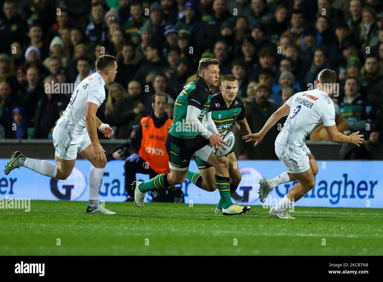 Fraser Dingwall, captain of Northampton Saints, breaks down the left ...