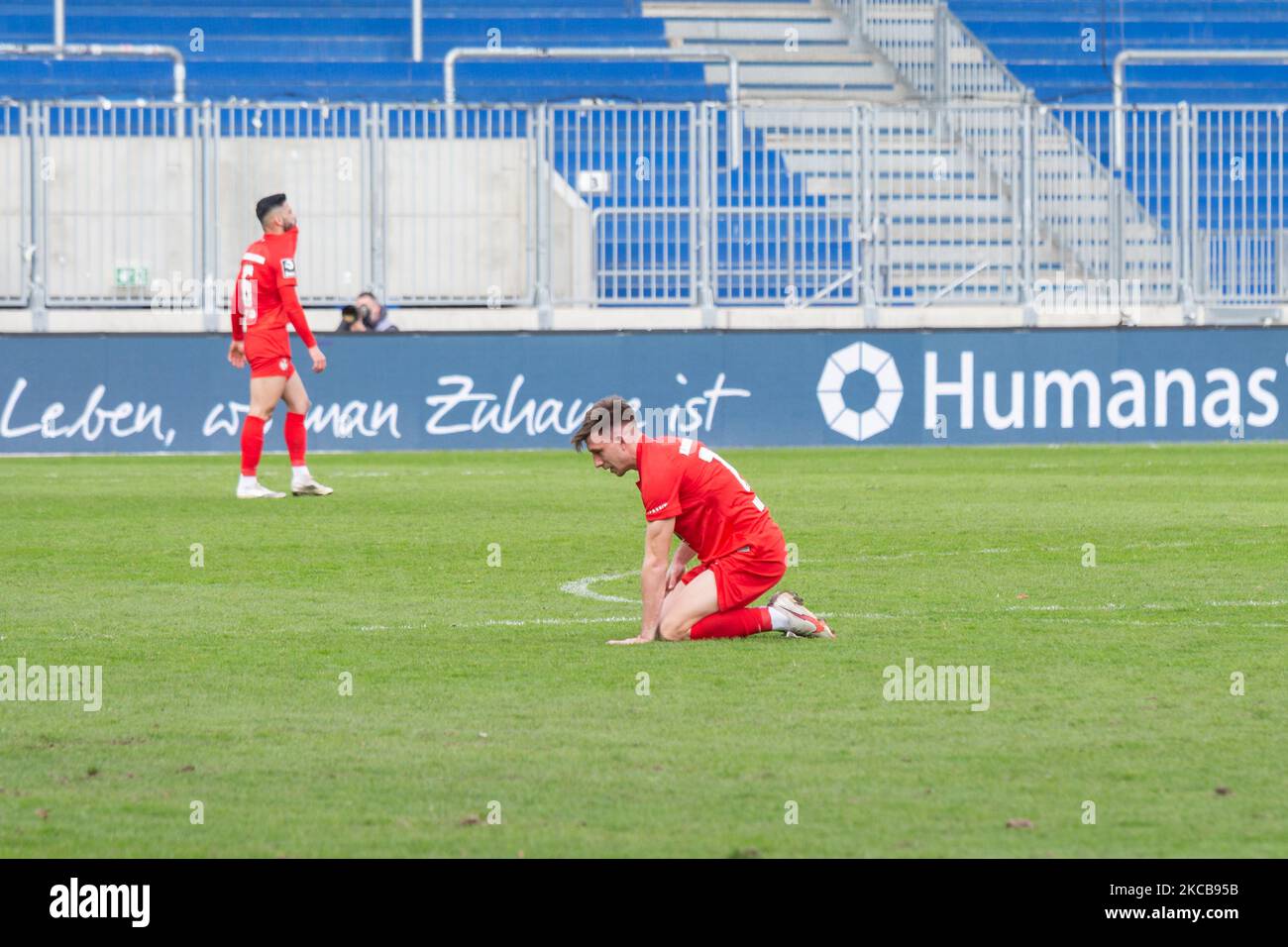 Daniel Hanslik of 1. FC Kaiserslautern looks dejected after the 3. Liga ...