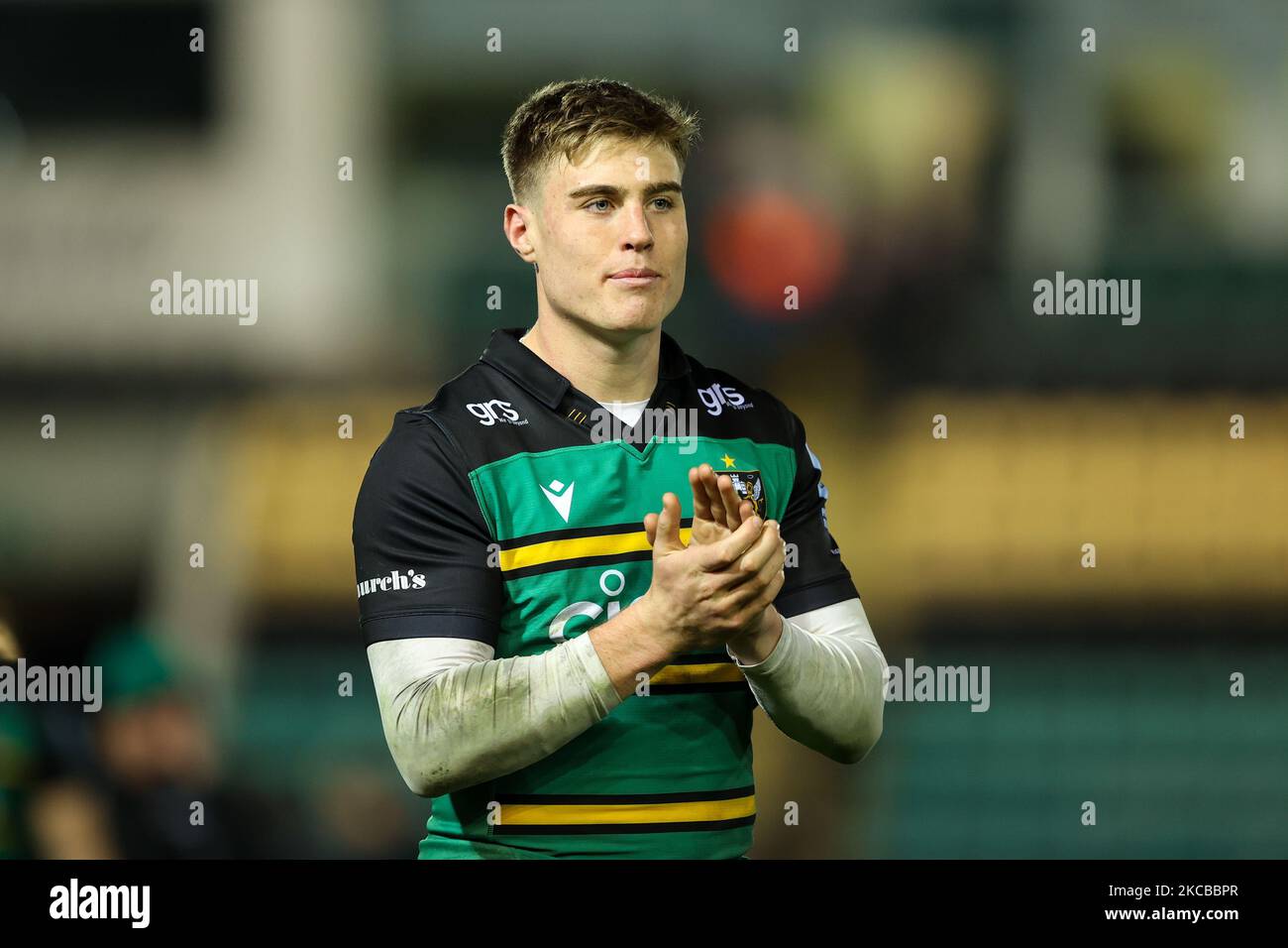 Tommy Freeman of Northampton Saints applauds the fans following the final whistle in the ...