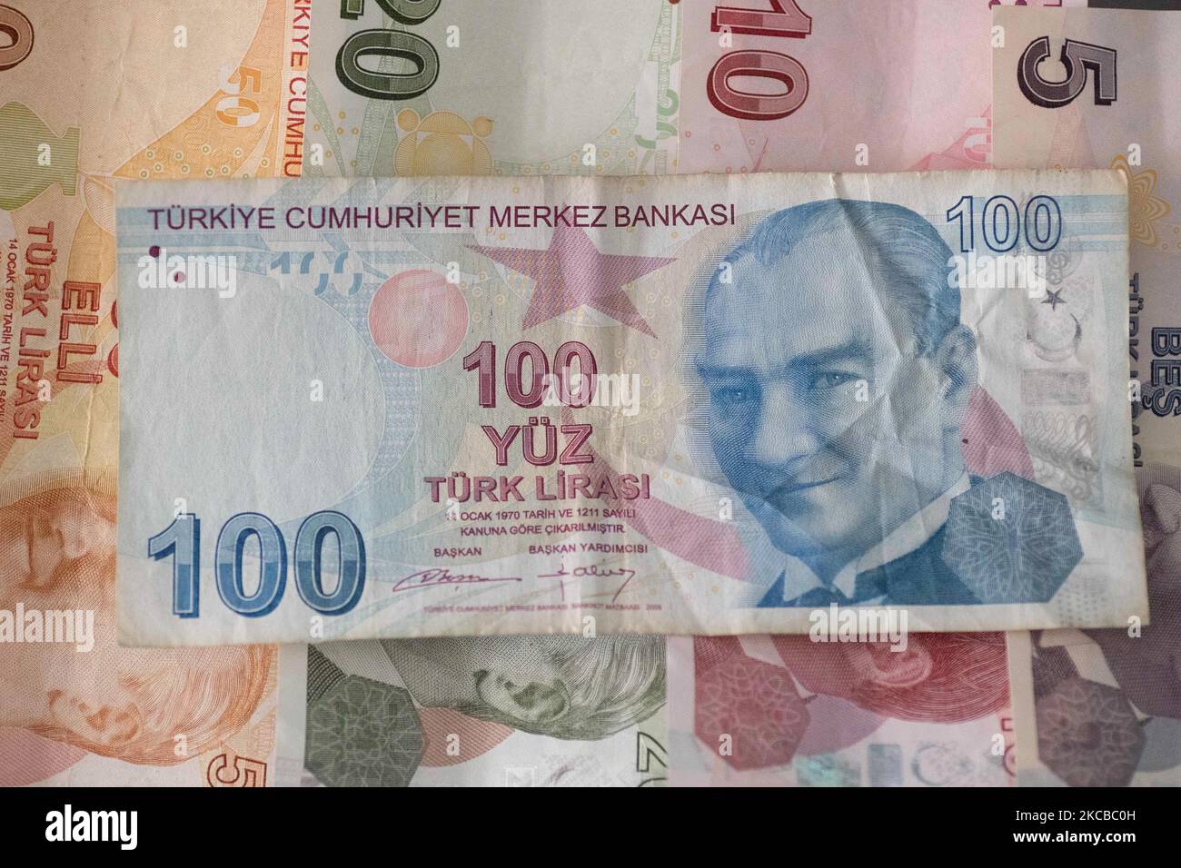 Illustration of Turkish lira banknotes, the currency of Turkey, in ...