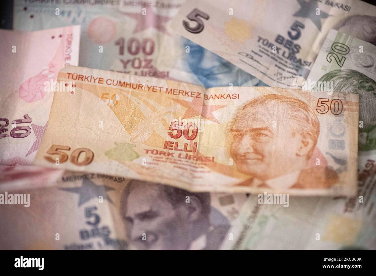 Illustration of Turkish lira banknotes, the currency of Turkey, in ...