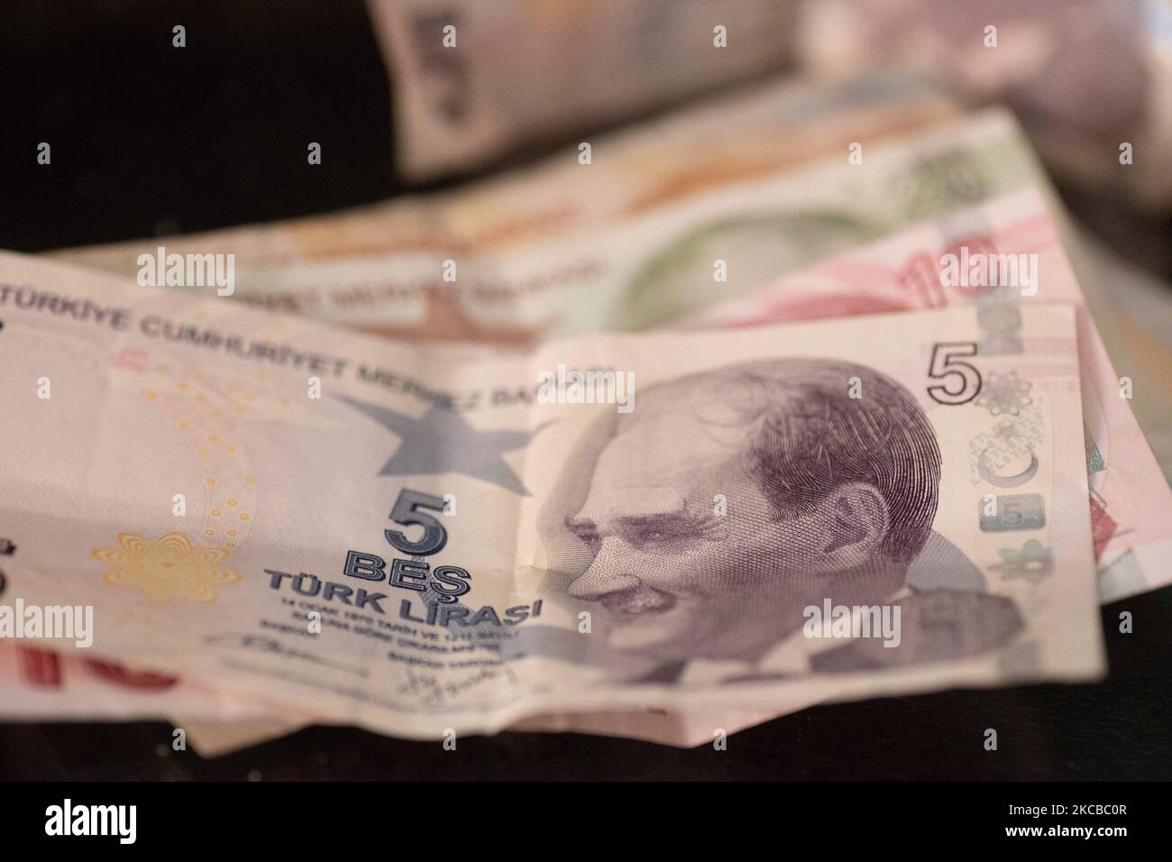 Illustration of Turkish lira banknotes, the currency of Turkey, in ...