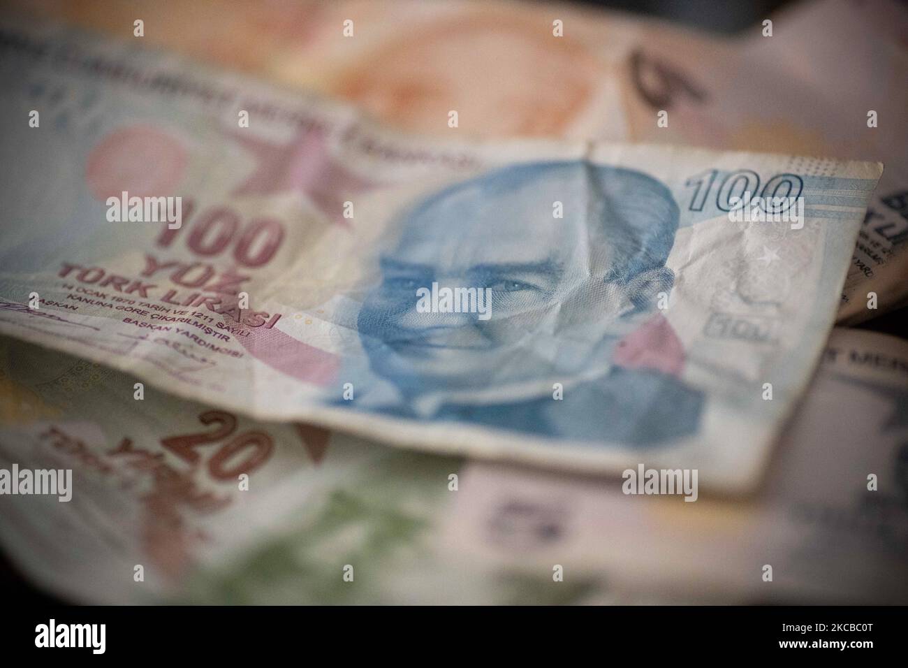 Illustration of Turkish lira banknotes, the currency of Turkey, in ...