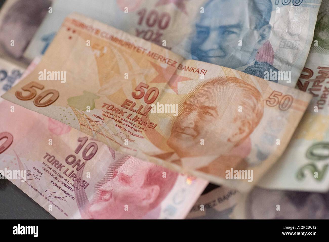 Illustration of Turkish lira banknotes, the currency of Turkey, in ...