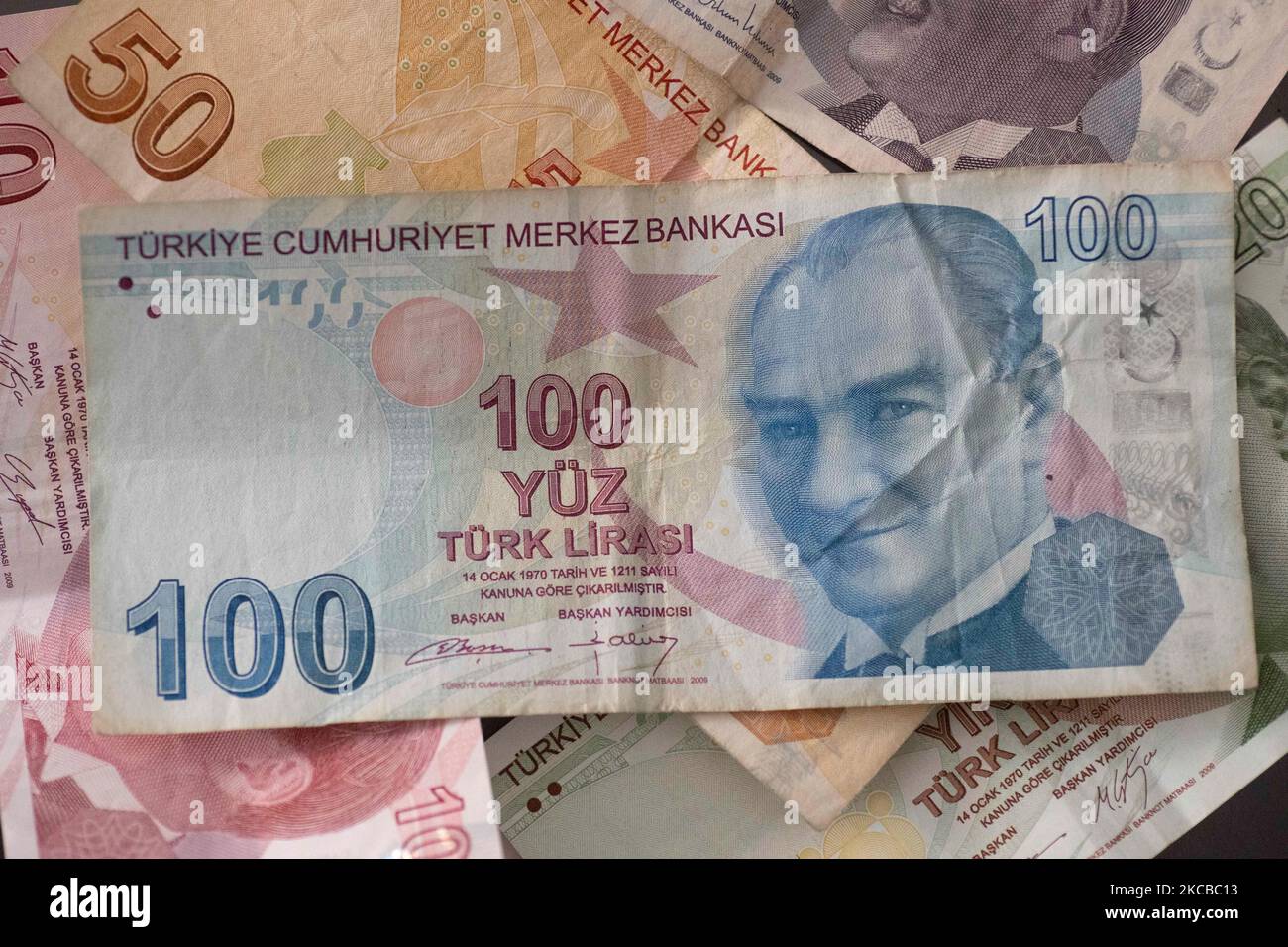 Illustration of Turkish lira banknotes, the currency of Turkey, in ...