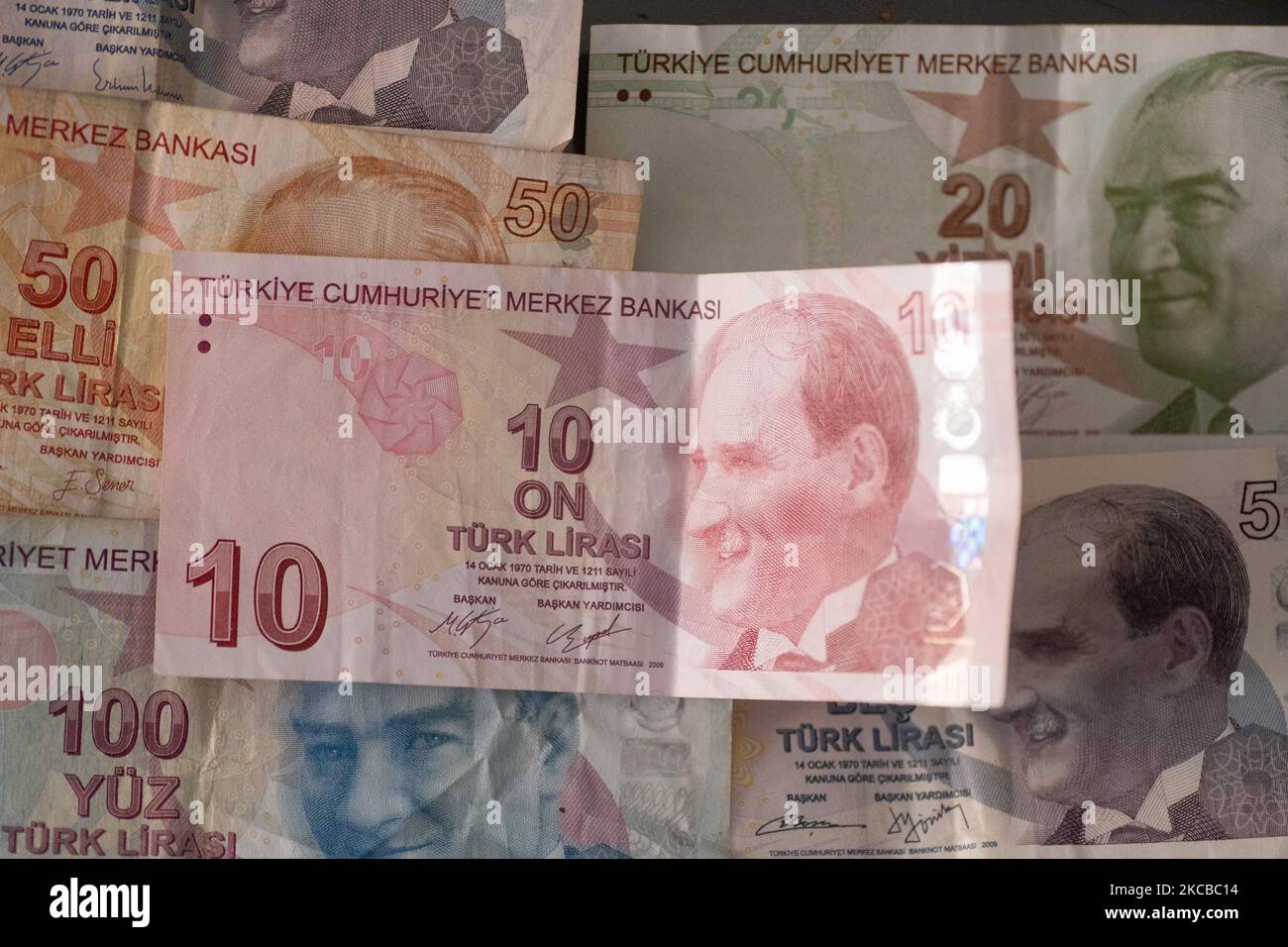 Illustration of Turkish lira banknotes, the currency of Turkey, in ...