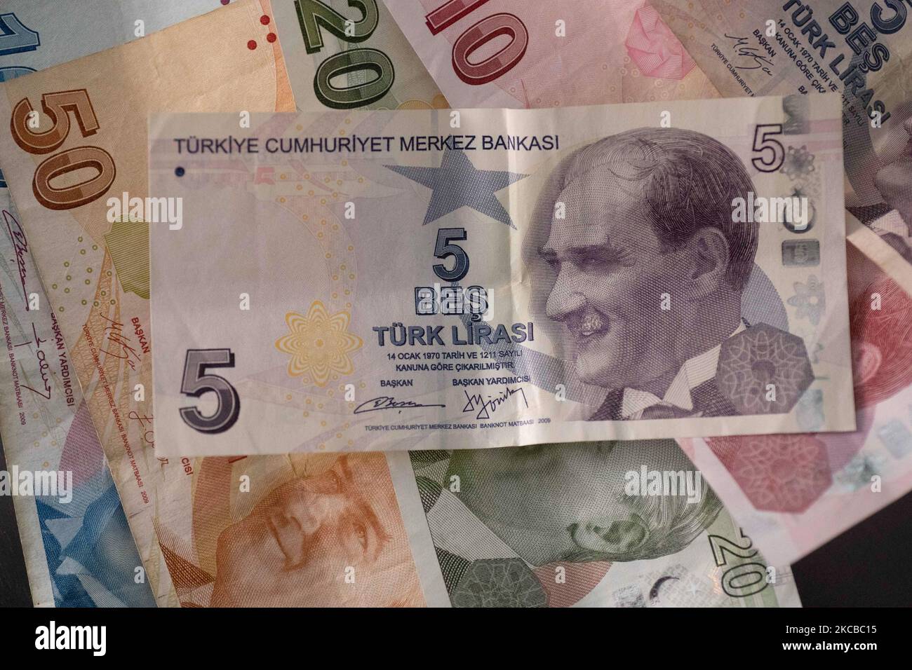 Illustration of Turkish lira banknotes, the currency of Turkey, in ...