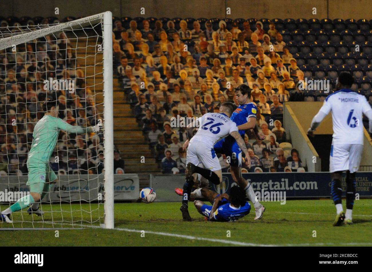 Colchesters Harry Pell makes it 1-0 during the Sky Bet League 2 match ...