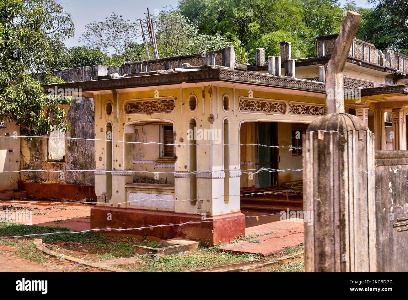 Ruins of homes destroyed by a cluster bomb during the civil war in ...