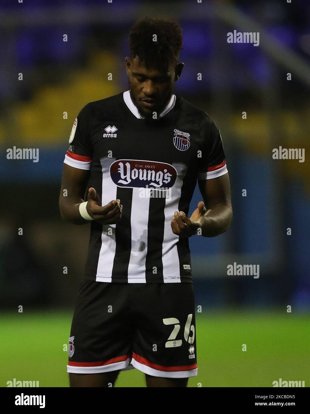 Rollin Menayese of Grimaby Town during the Sky Bet League 2 match ...