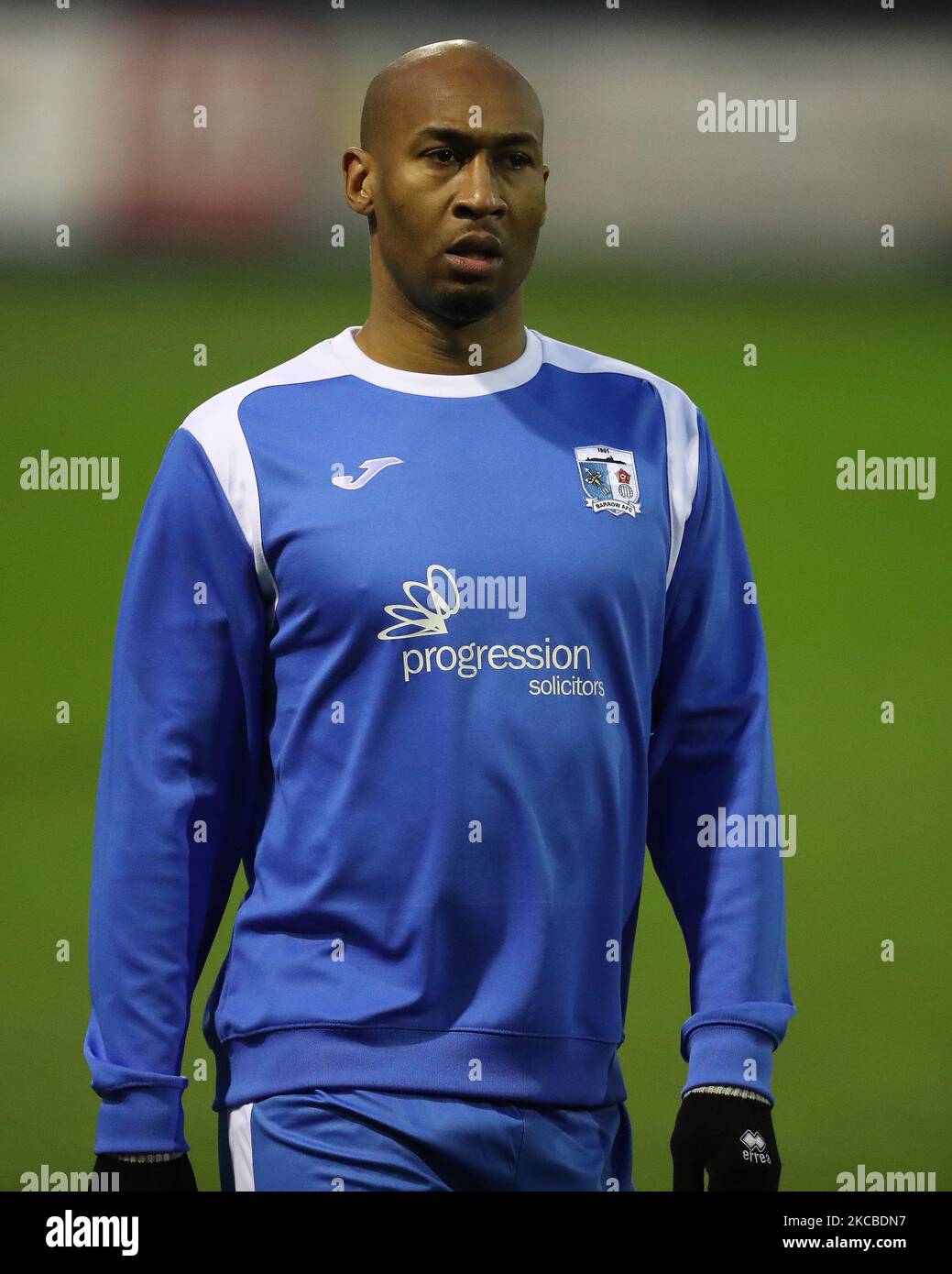 Barrow's new signing Calvin Andrew during the Sky Bet League 2 match ...