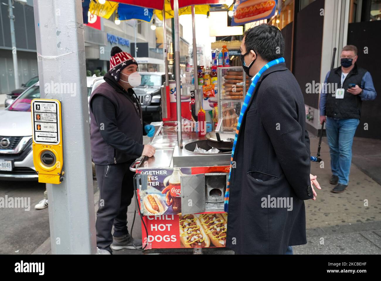 New York City Mayoral candidate Andrew Yang speaks to the media at ...