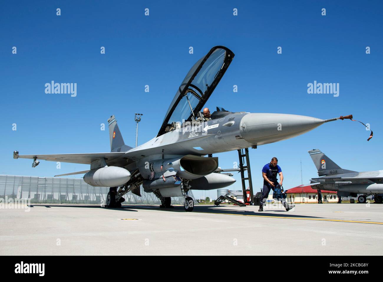 Romanian Air Force F-16BM Fighting Falcon on the ramp at 86th Air Base ...