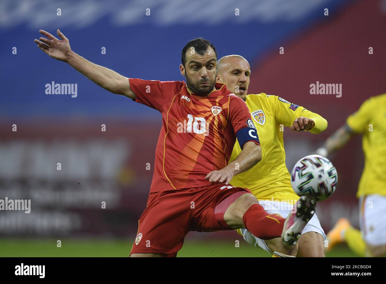 Goran Pandev and Vlad Chiriches during the FIFA World Cup Qatar 2022 ...