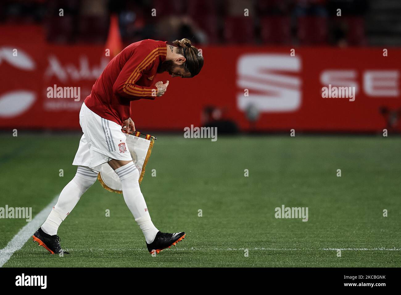 Sergio Ramos (Real Madrid) of Spain praying prior to the FIFA World Cup ...
