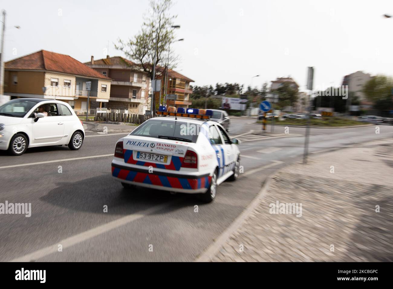 Police car leaving the operation, on March 26, Lisbon, Portugal This ...
