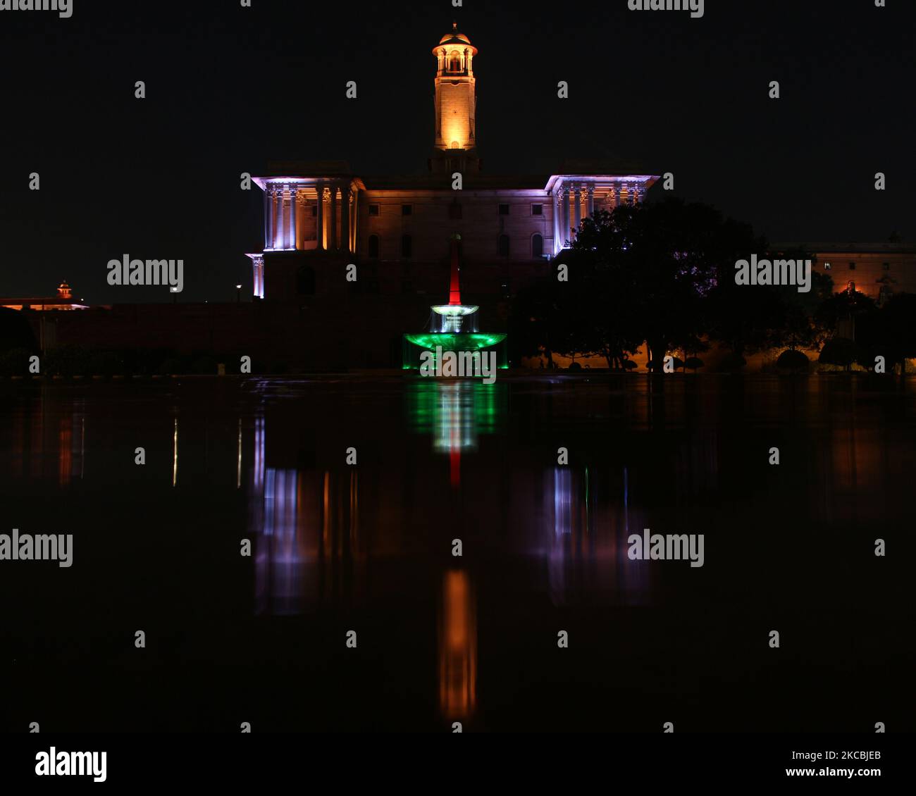A general view of the illuminated North Block is pictured in New Delhi ...
