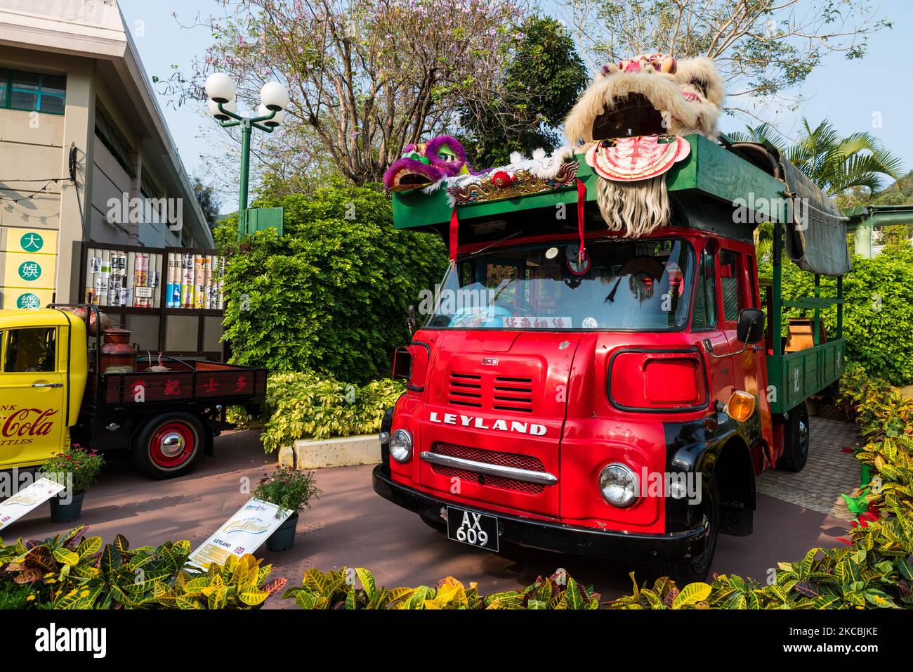An old Leyland truck is exposed in Ocean Park, along with props from ...