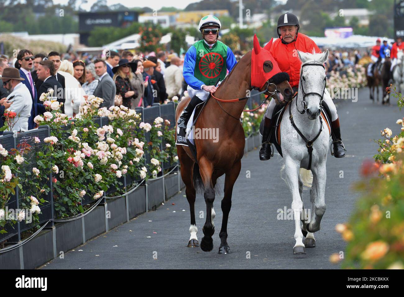 Jockeys and people take part during 3rd day of Melbourne Cup Carnival ...