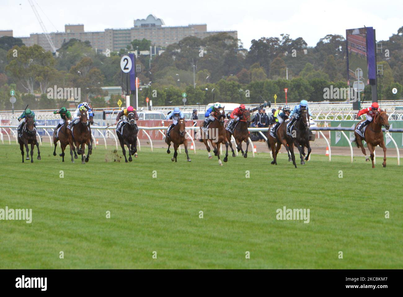 Jockeys and people take part during 3rd day of Melbourne Cup Carnival ...