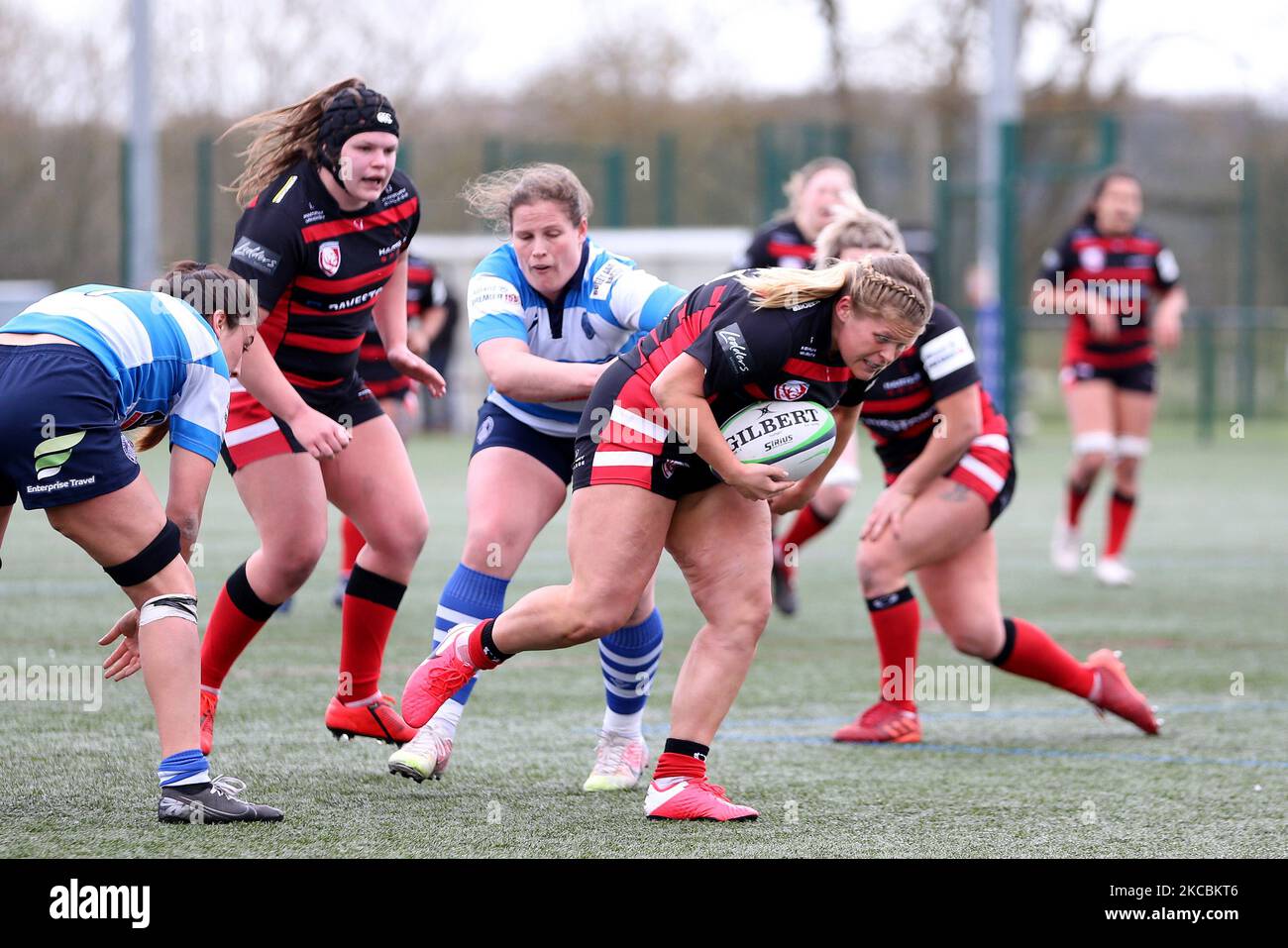 Connie Powell of Gloucester Hartpury goes over for a try during the ...